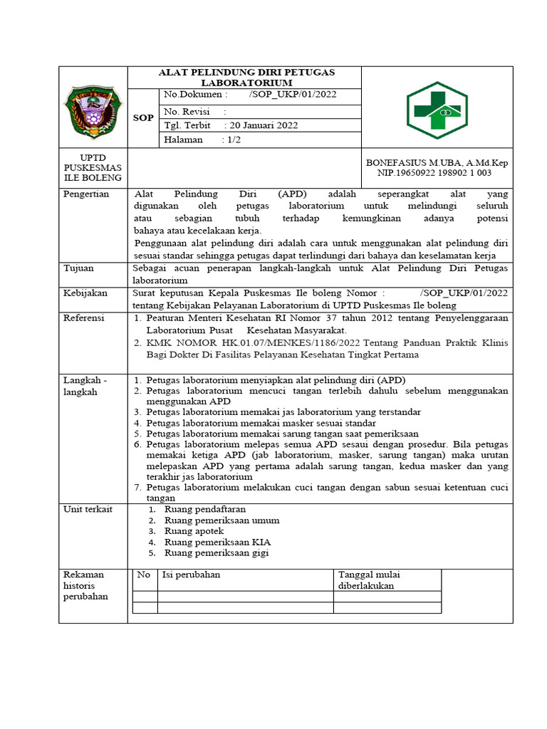 Sop Apd Petugas Lab | PDF