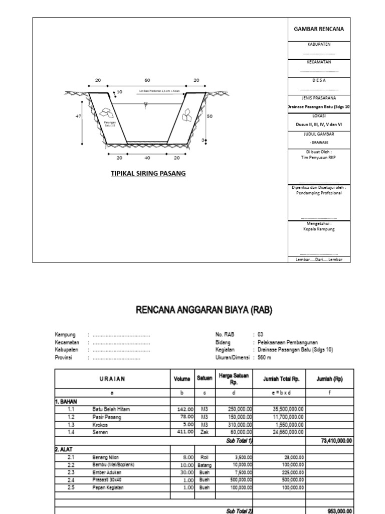 Aplikasi RAB Drainase Pasangan Batu | PDF