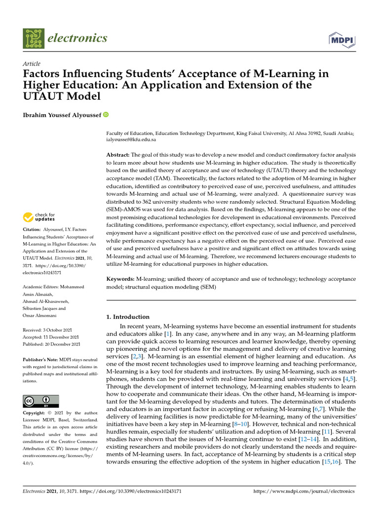 Factors Influencing Students Acceptance of Mlearning in Higher Education An Application and ...