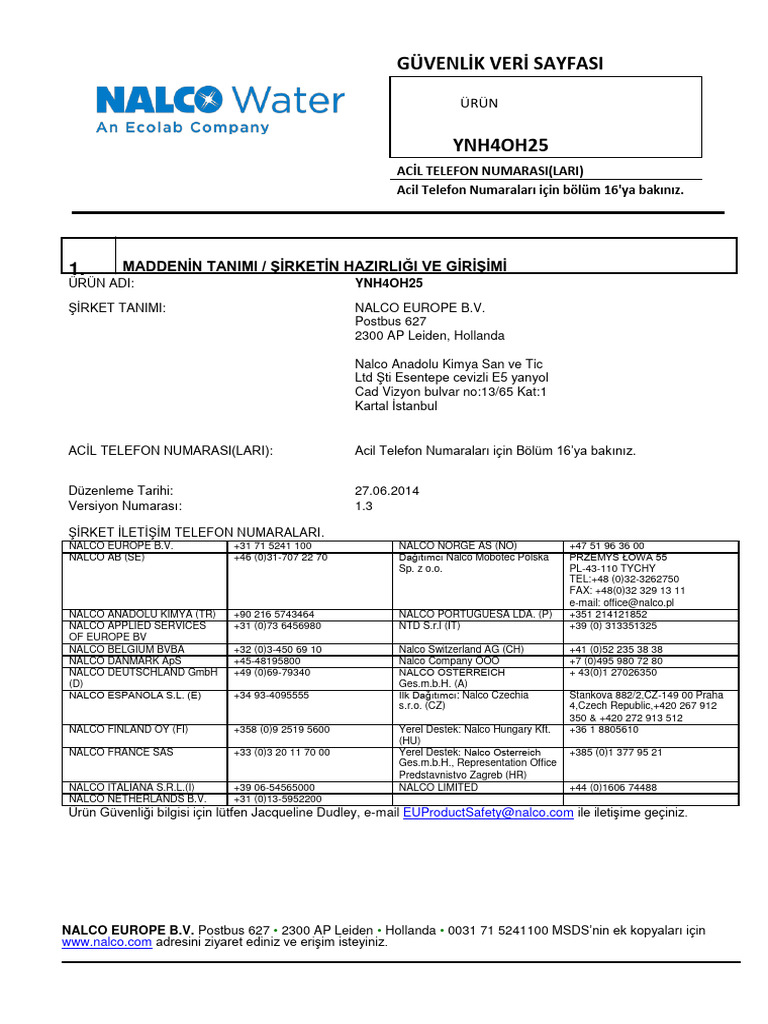 YNH4OH25 MSDS TR | PDF