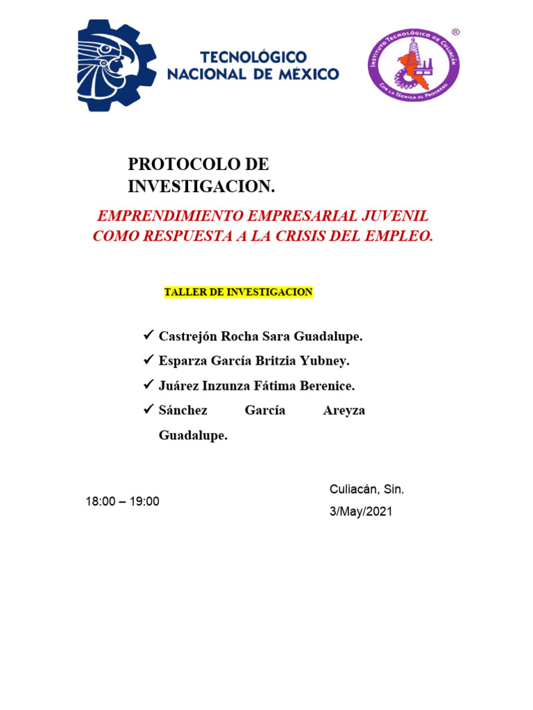 Protocolo de Investigacion Final | PDF | Iniciativa empresarial | Sociedad