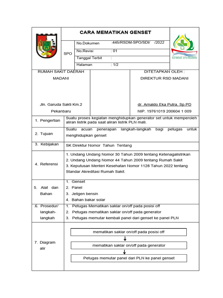 Panduan Mematikan Genset Rumah Sakit | PDF