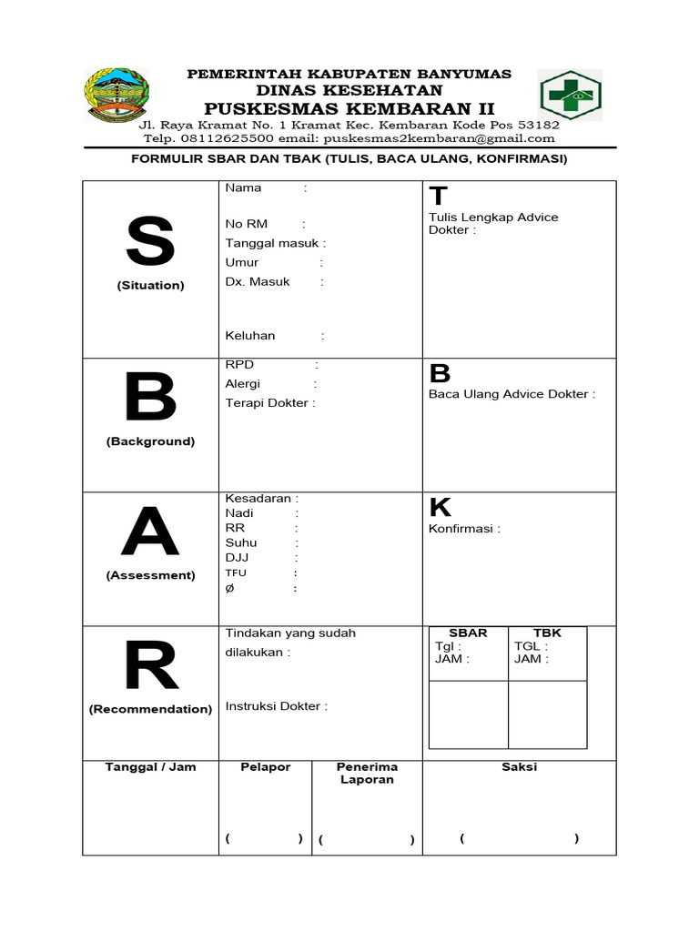 Form Sbar Dan Tbak | PDF