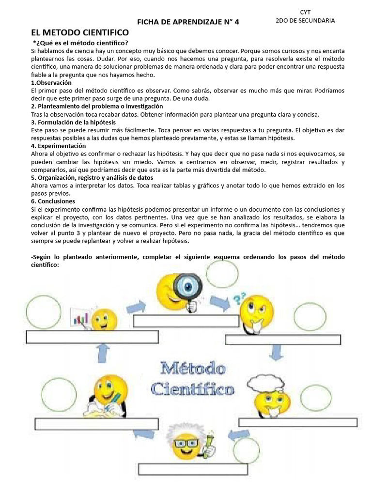 Hoja De Trabajo Del Método Científico De Cuarto Grado