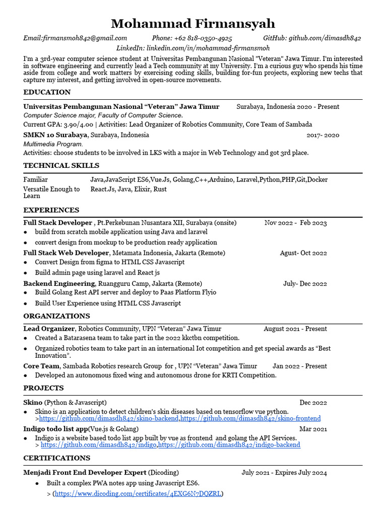 Resume Terbaru | PDF | Application Software | Java Script