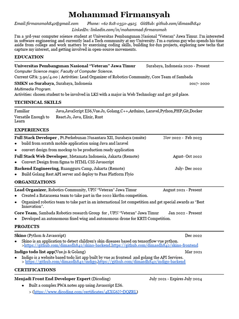 Resume Terbaru 1 | PDF | Application Software | Java Script