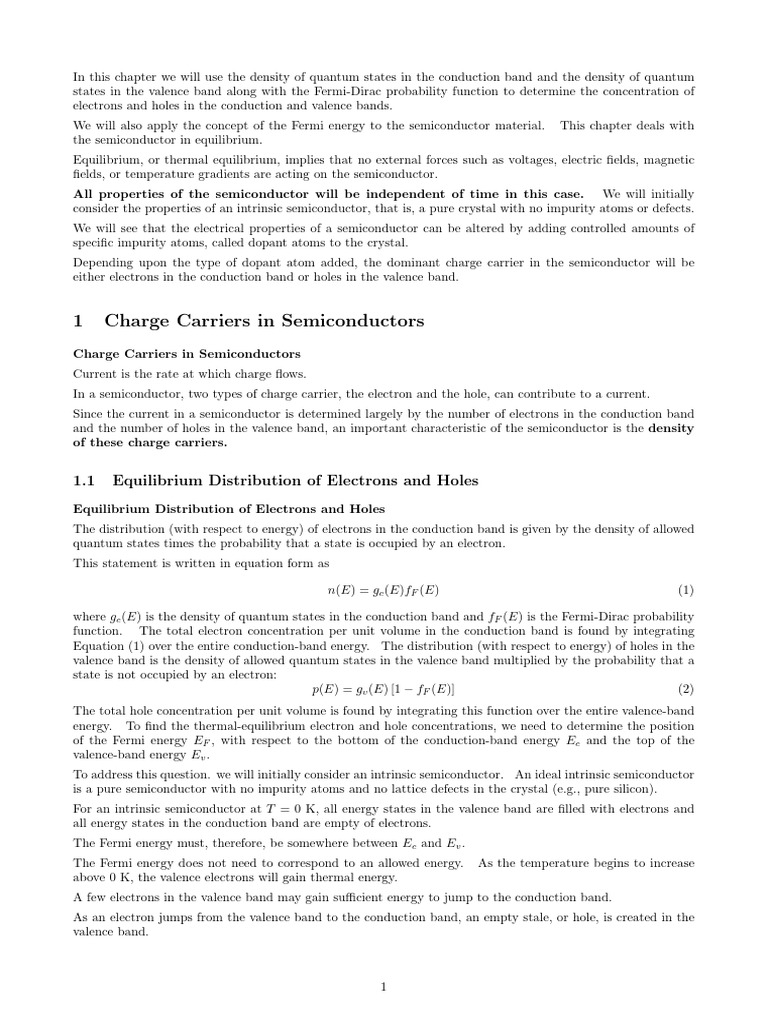 Charge Carrier Concentration in Semiconductors | PDF | Semiconductors ...