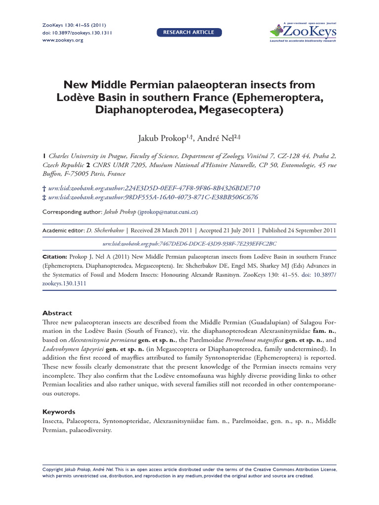 2011. New Middle Permian Palaeopteran InsecNew Middle Permian ...