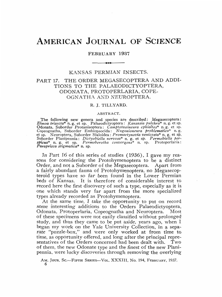 Kansas Permian Insects Part 17 - The Order Megasecoptera and Additions ...
