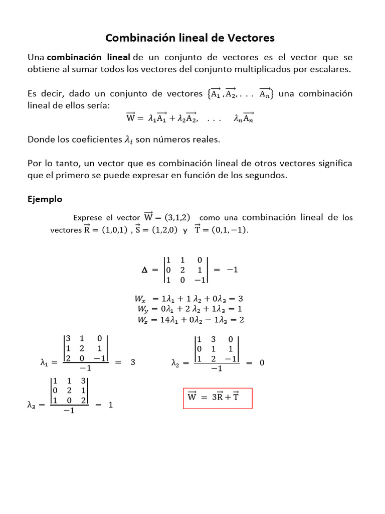 7-Combinación lineal de Vectores_054025 | PDF | Espacio vectorial | Base (álgebra lineal)