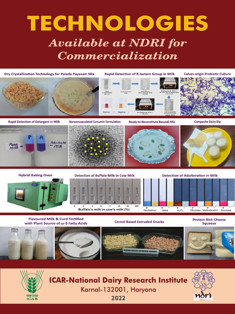 NDRI Dairy Technologies for Commercialization | PDF | Yogurt | Milk