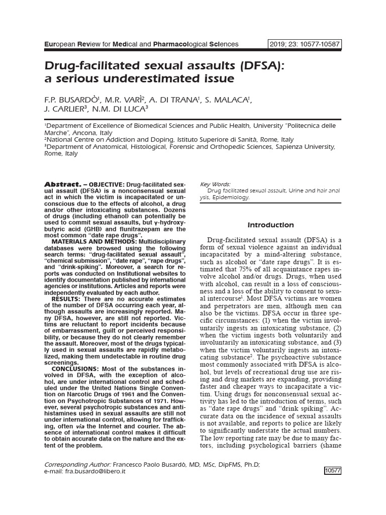 Drug-Facilitated Sexual Assaults (DFSA) : A Serious Underestimated ...