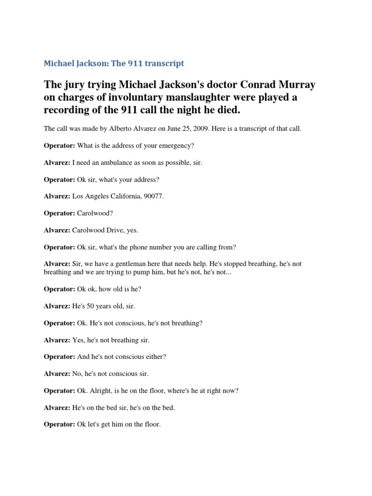 Michael Jackson 911 Call Transcript | PDF