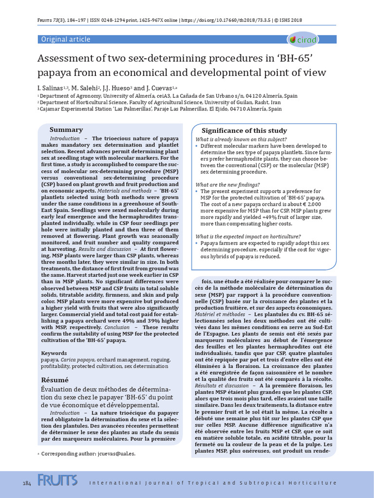 Assessment Of Two Sex Determining Procedures In Bh 65 Papaya From An Economical And