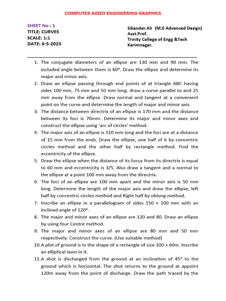 Sheet No 1 | PDF | Ellipse | Circle