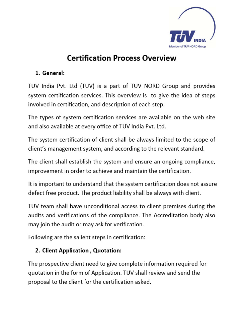 Certification Process Overview Tuv India | PDF | Audit | Certification