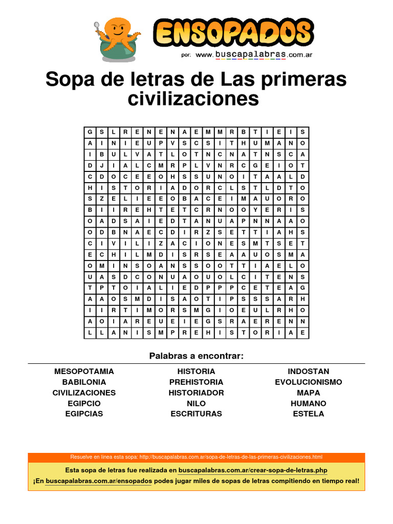 Sopa de Letras: Primeras Civilizaciones | PDF