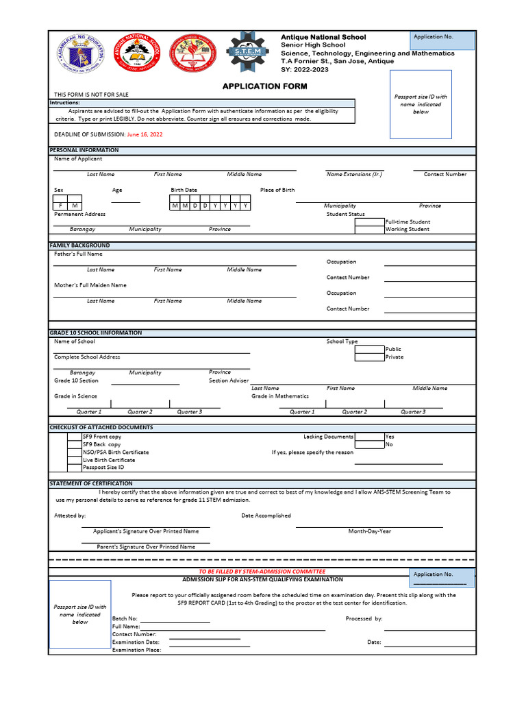 Application Form For STEM | PDF | Birth Certificate | Identity Document