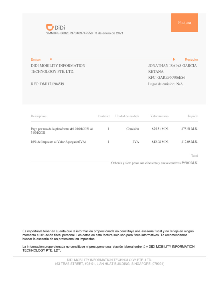 Factura DiDi de Enero de 20211 | PDF