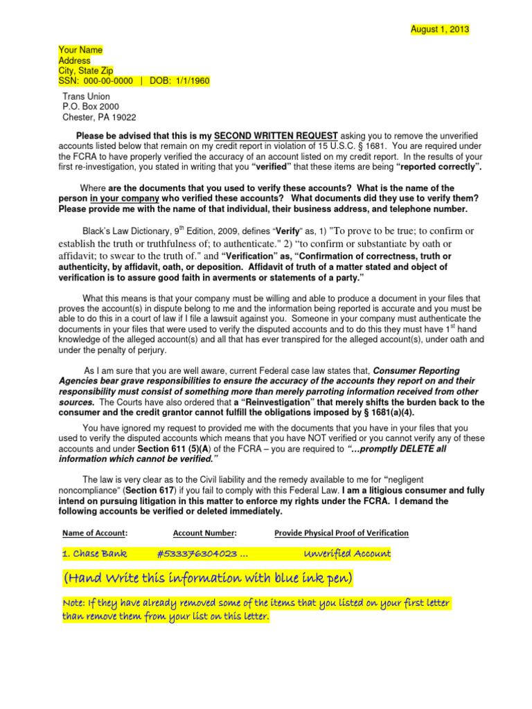 FCRA Dispute Letter for Credit Report | PDF | Affidavit | Social ...