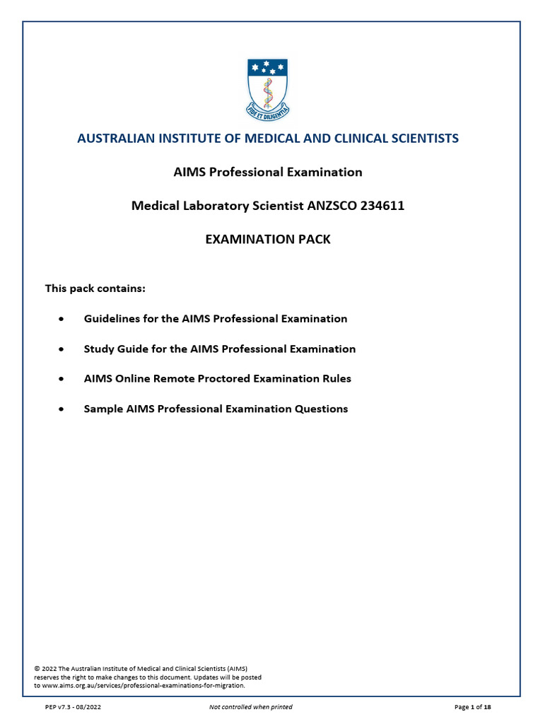 AIMS Professional Exam Guidelines & Pack | PDF | Staining | Pathology