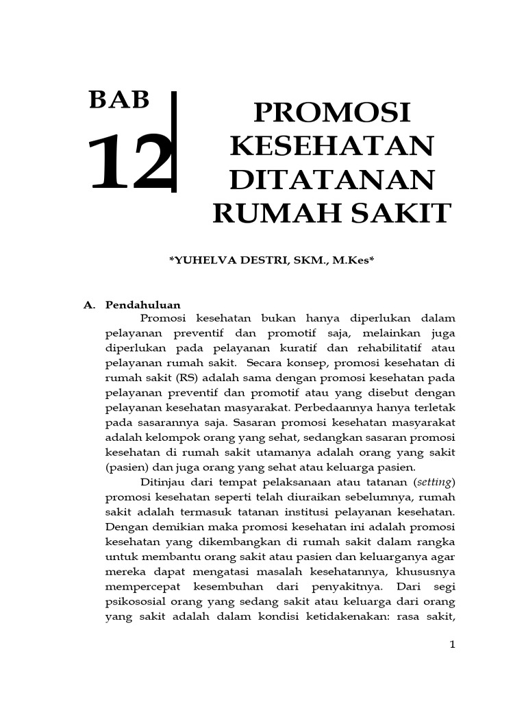 Bab 12 Promosi Kesehatan Di Tatanan Rumah Sakit | PDF
