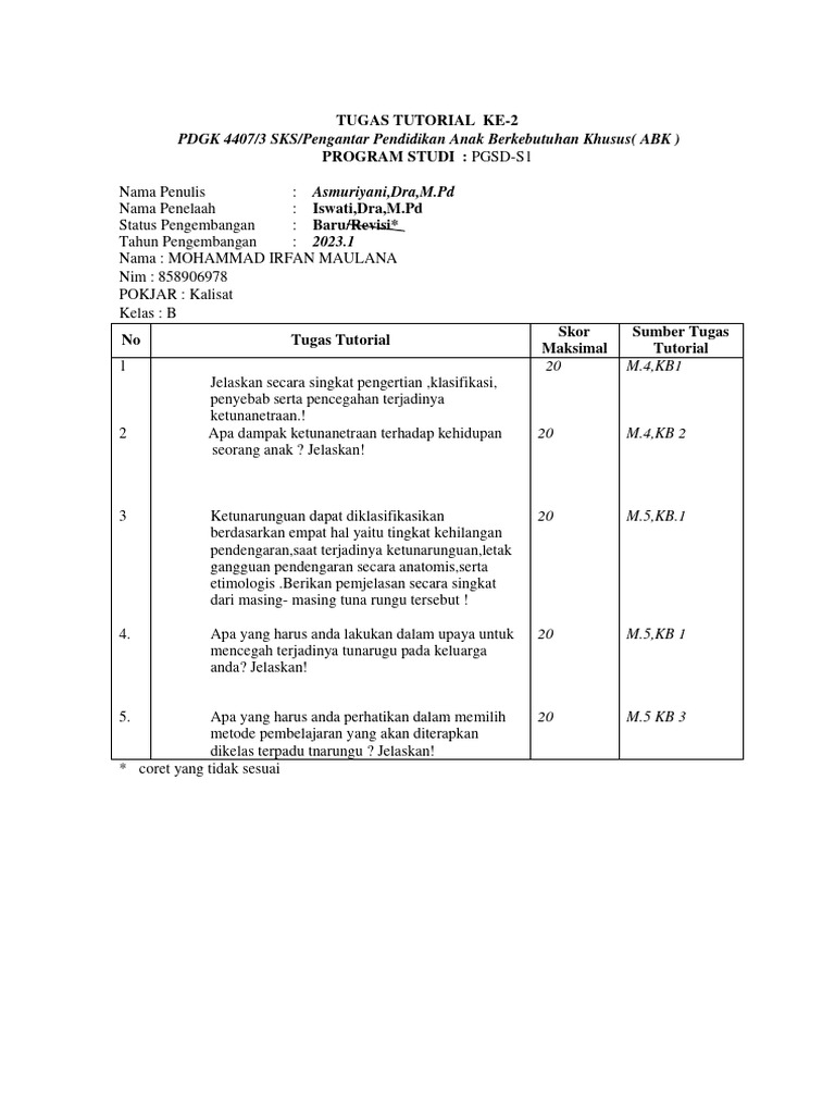 TT 2 (Abk) Mohammad Irfan Maulana | PDF