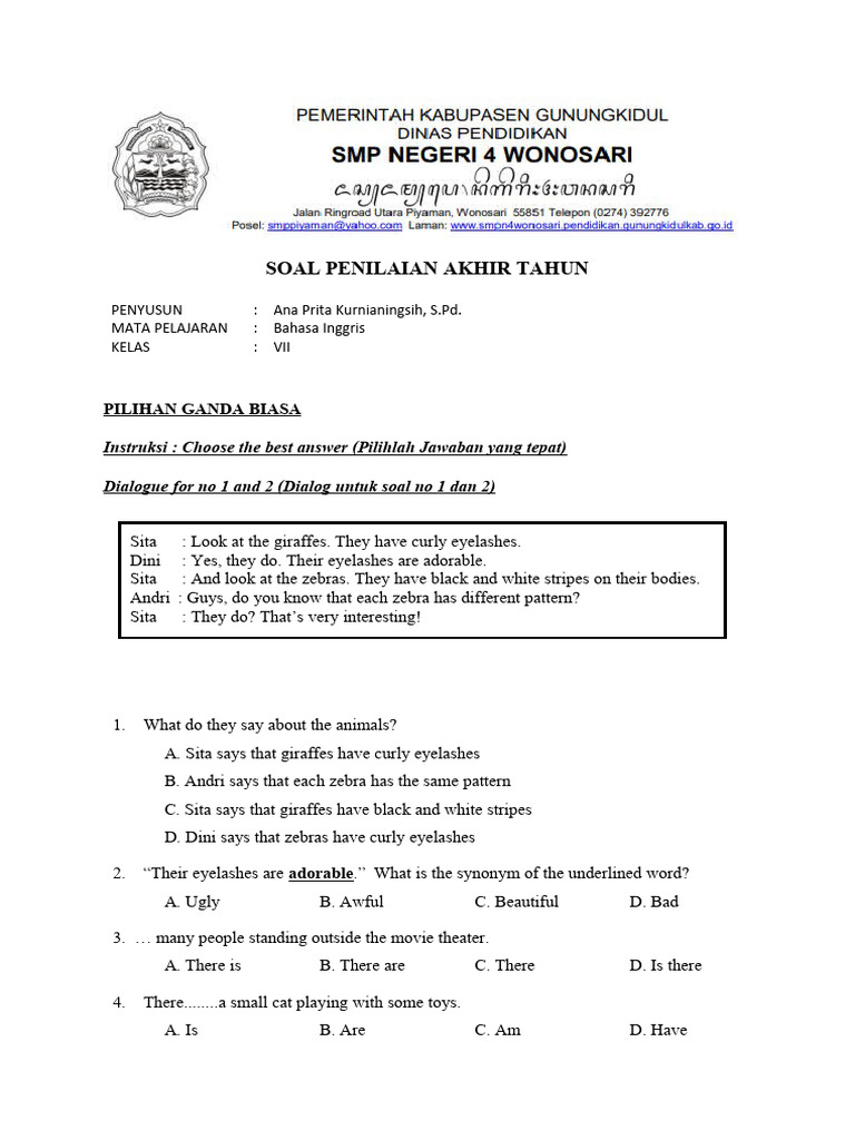 Soal Pat Bahasa Inggris | PDF | Linguistic Morphology | Linguistics