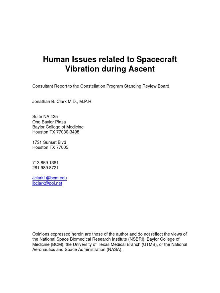Human Issues Related To Spacecraft Vibration During Ascent Download Free Pdf Rocket Engine