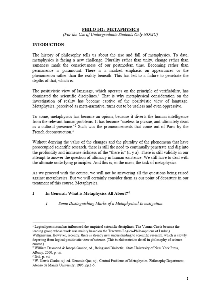 CH I Meta Introduction | PDF | Metaphysics | Soul