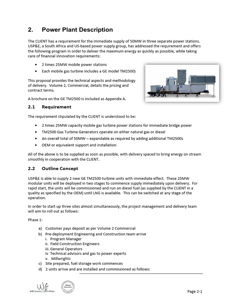 50MW Mobile Gas Turbine Power Proposal | PDF | Gas Turbine | Battery ...