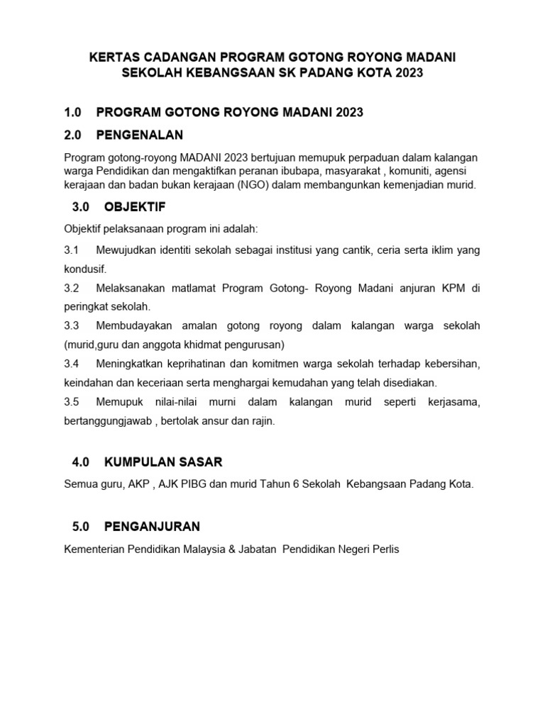 Kertas Cadangan Gotong Royong Madani 23 | PDF