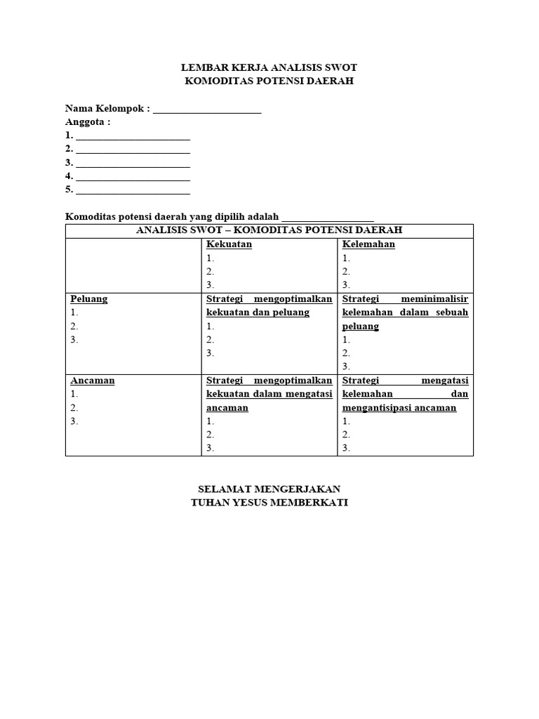 Lembar Kerja Analisis Swot - Jam Ke-4 | PDF
