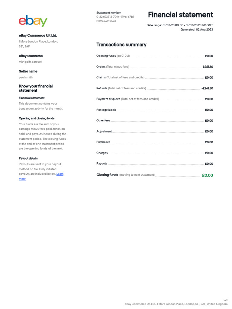 Financial Statement-02 Aug 2023 | PDF | E Bay | Fee