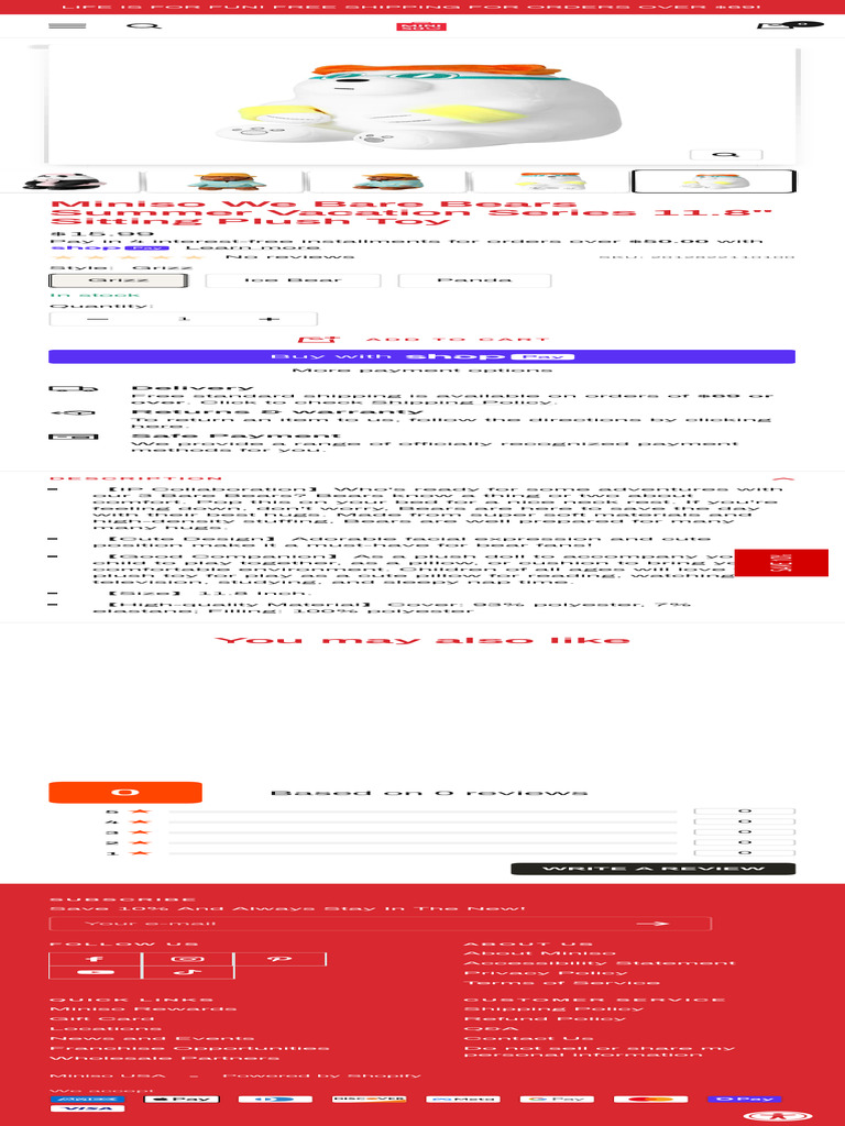 Miniso We Bare Bears Plush Toy | PDF | Pillow | Stuffed Toys