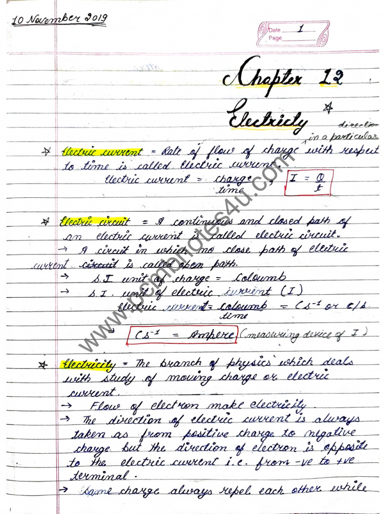 Electricity Handwritten Notes | PDF