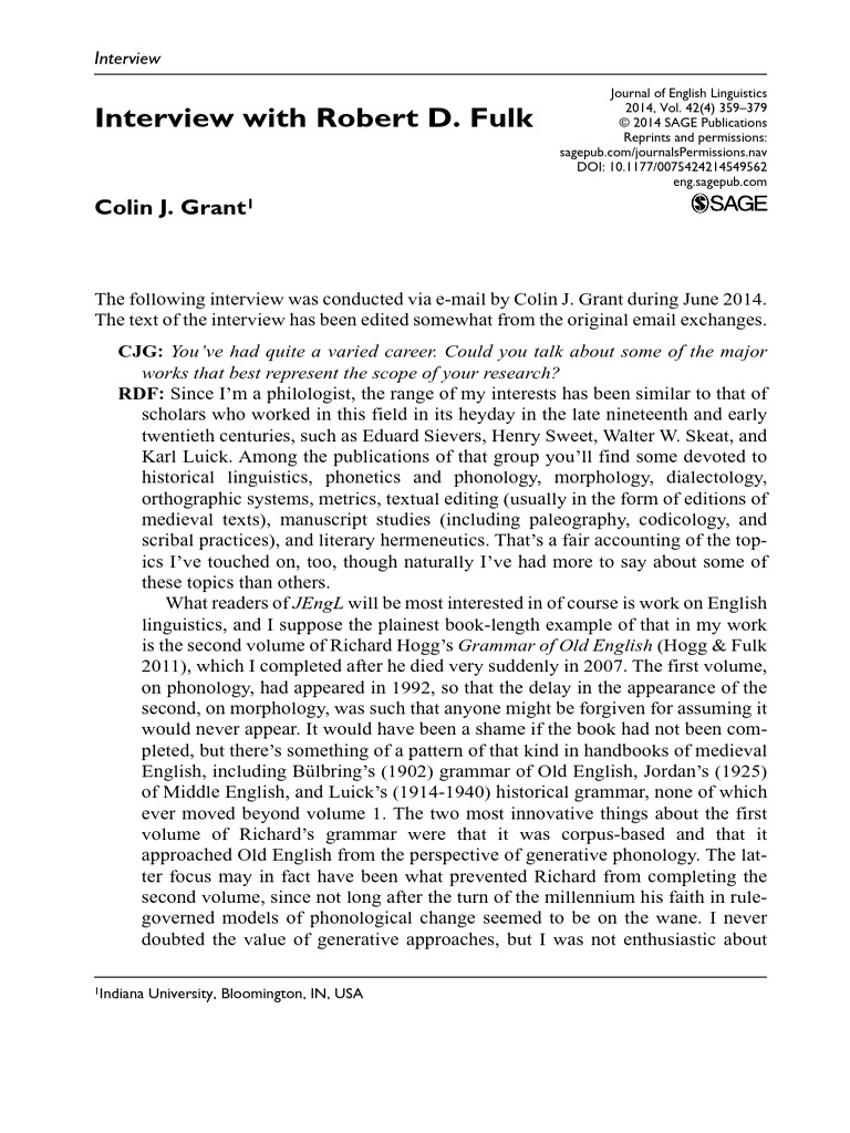 Interview With Robert D. Fulk | PDF | Philology | Language Arts ...