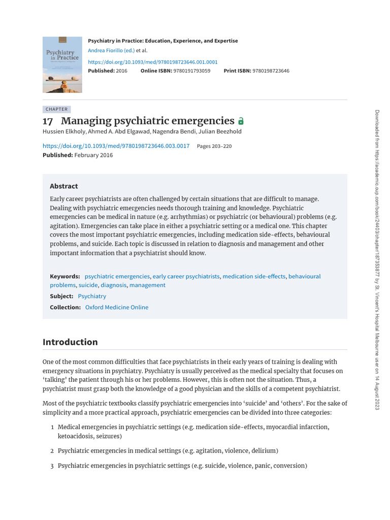 Managing Psychiatric Emergencies | PDF | Clinical Medicine | Medical ...