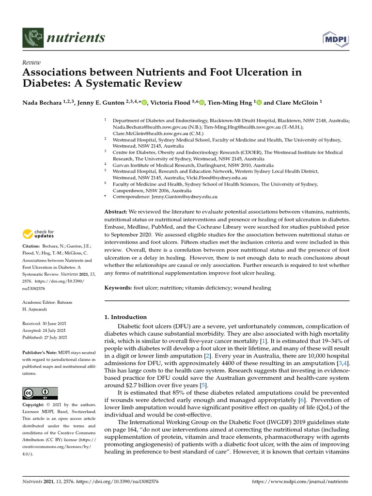 Nutrients and Foot Ulceration in Diabetes 2021 | PDF | Wound Healing ...