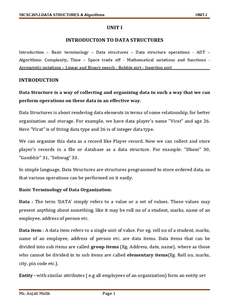 Dsa Unit 1 Pdf Queue Abstract Data Type Time Complexity 7726