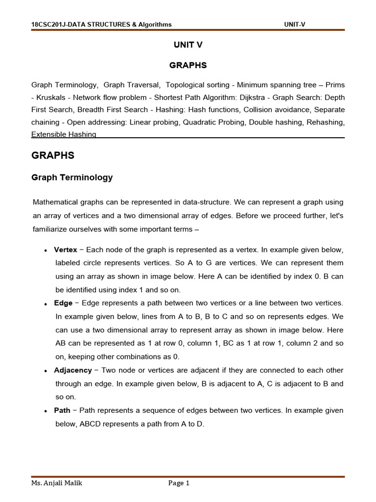 DSA-Unit 5 | Download Free PDF | Vertex (Graph Theory) | Visual Cortex