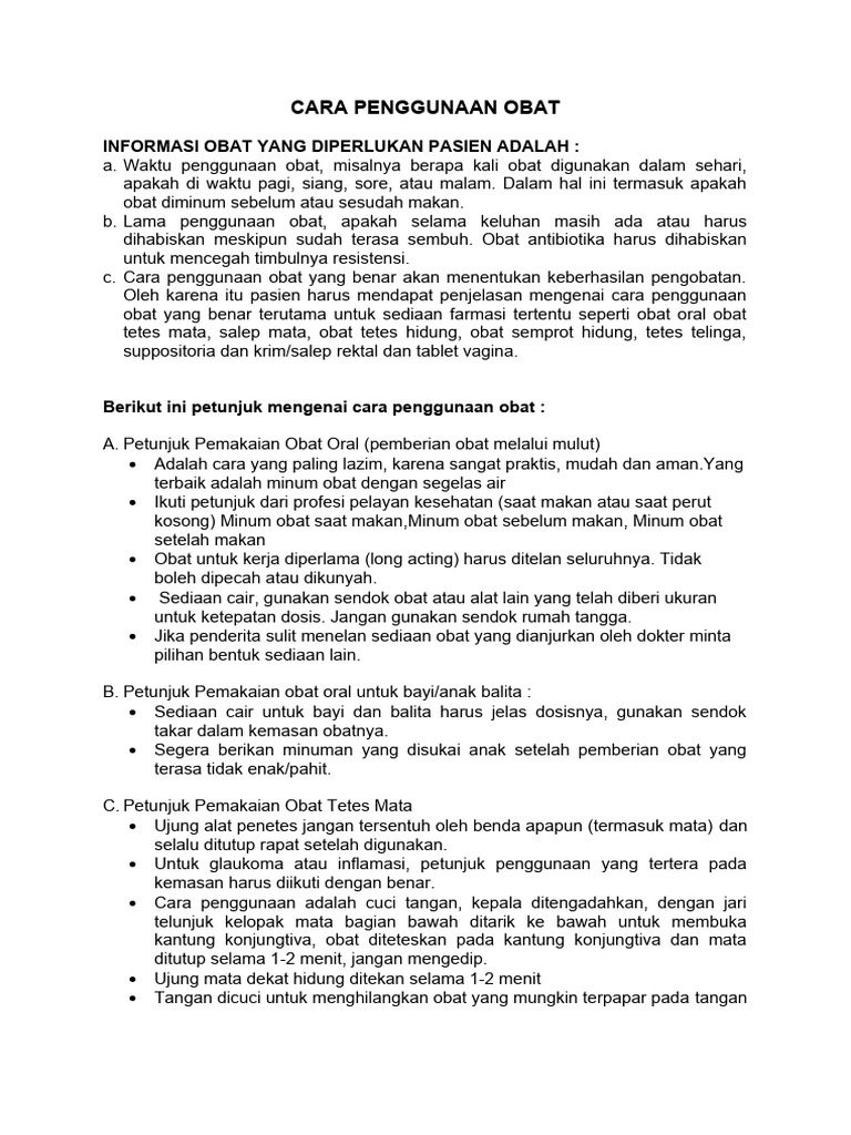 Cara Penggunaan Obat | PDF | Kesehatan Holistik