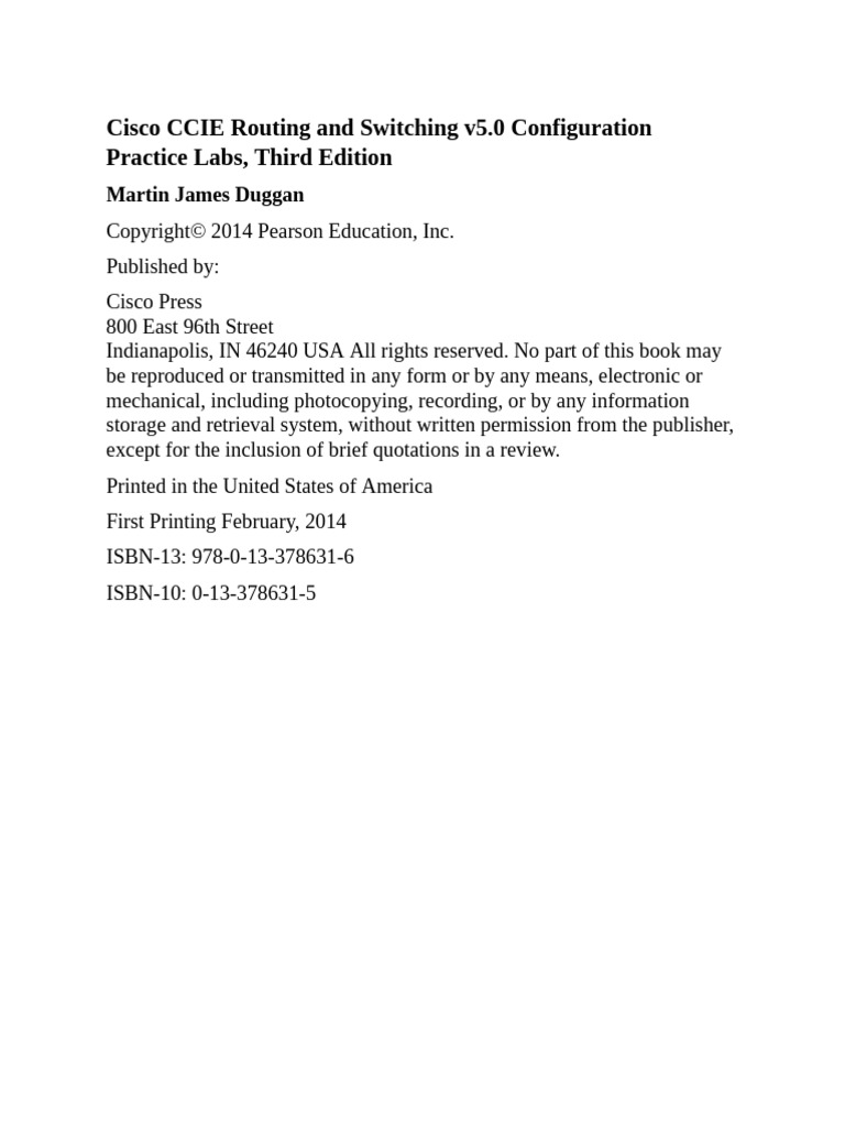 Cisco CCIE Routing and Switching v5.0 Configuration Practice Labs, Third Edition | PDF