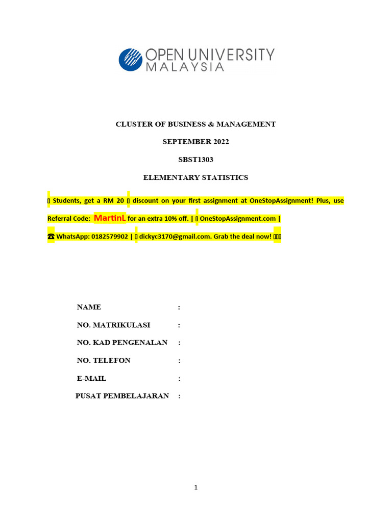 SBST1303 Elementary Statistics | PDF | Academic Degree | Skewness