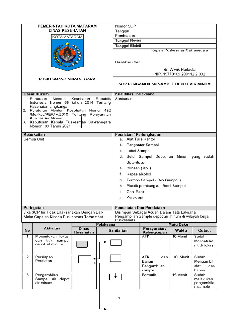 SOP Pengambilan Sample Depot | PDF