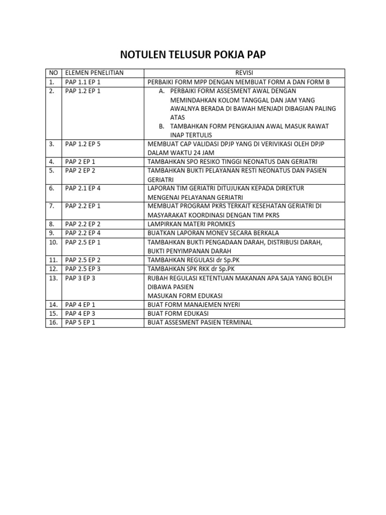 Notulen Revisi Pokja Pap | PDF