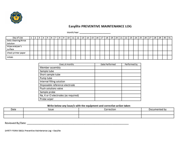 Easylite Maintenance Log Template | PDF