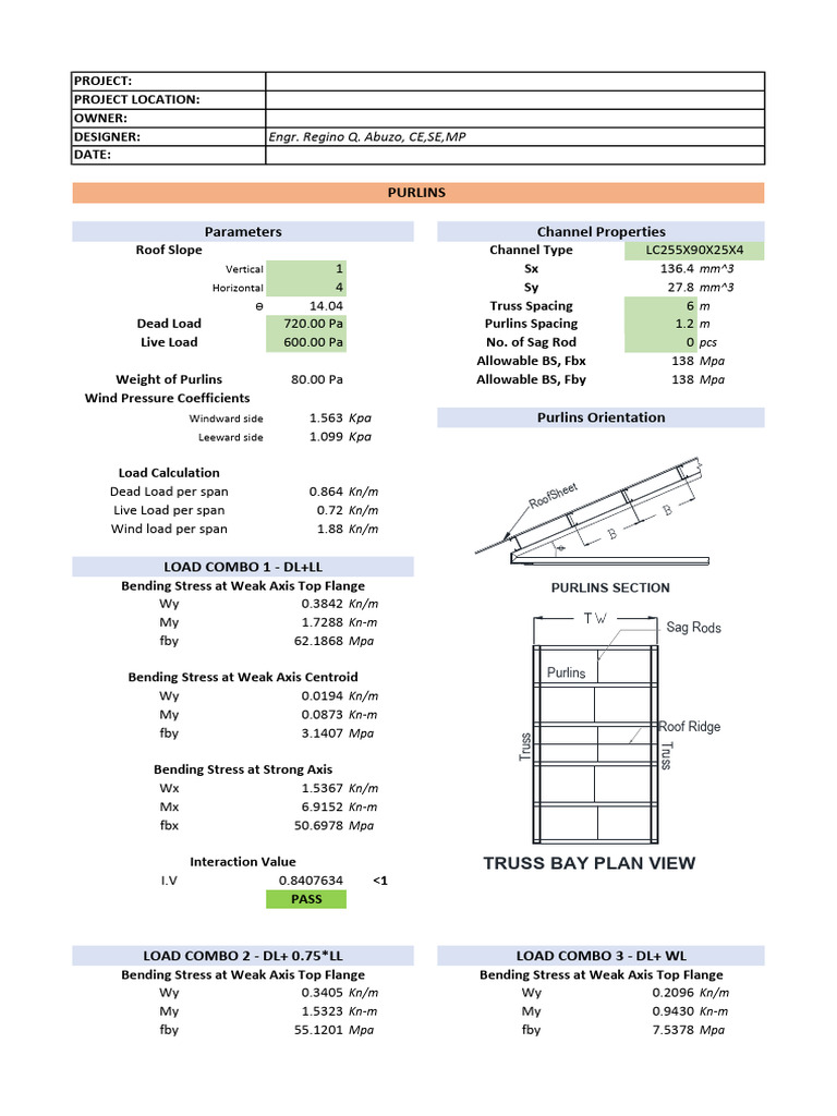 Purlins Design | PDF | Pascal (Unit) | Truss