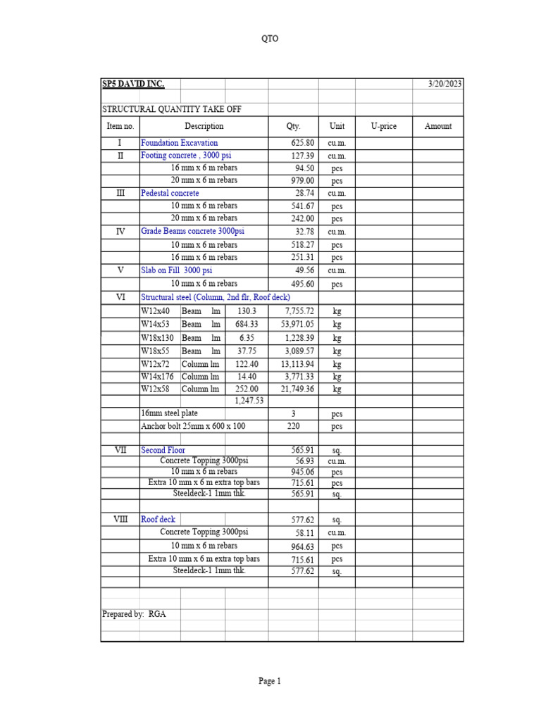 Quantity Take Off | Download Free PDF | Structural Engineering | Engineering