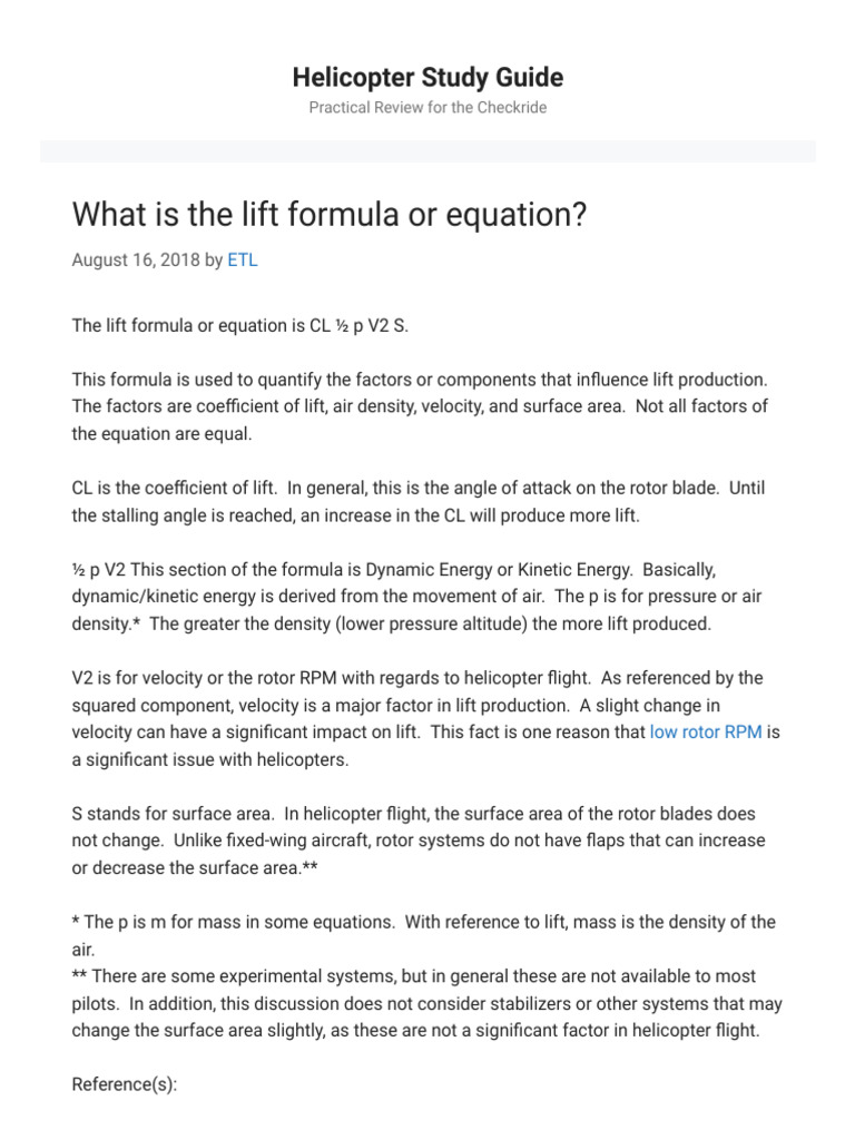 What Is The Lift Formula or Equation - Helicopter Study Guide ...